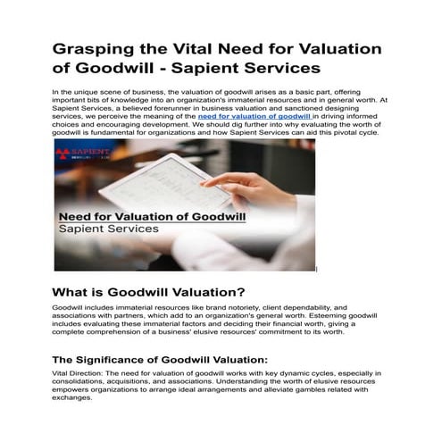 The Need for Valuation of Goodwill in Today's World and Its Importance ...