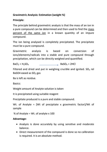 DETERMINATION OF SULPHATE AS BARIUM SULPHATE USING GRAVIMETRY. | PDF | Chemistry | Science