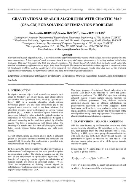 Gravitational Search Algorithm With Chaotic Map Gsa Cm For Solving