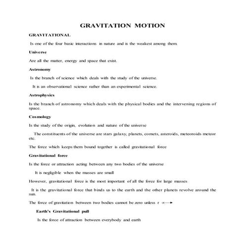 Gravitation motion | DOCX | Geology | Science