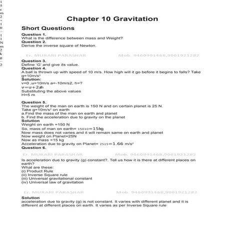 Gravitation numericals. Chapter 10 | PDF