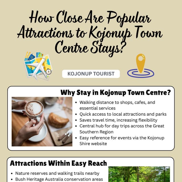 How Close Are Popular Attractions to Kojonup Town Centre Stays? | PDF