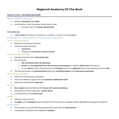 Gray's Anatomy, Chapter 2, Skeletal Framework Of The Back | PDF