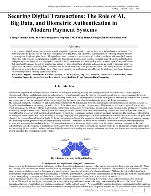 Securing Digital Transactions The Role Of Ai Big Data And Biometric