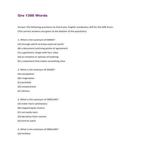 Gre 1300 Words | PDF