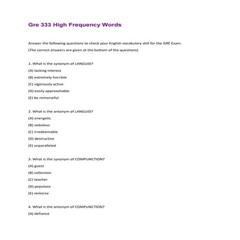 Gre 333 High Frequency Words | PDF