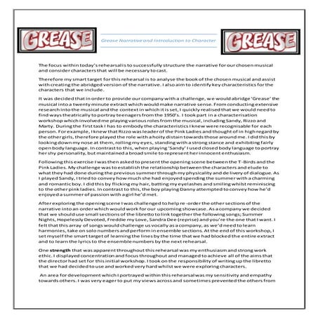 Grease Narrative and Introduction to Character | DOCX