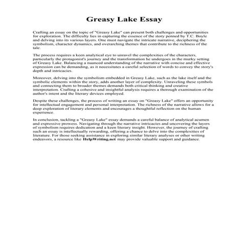 Greasy Lake Essay | PDF | Fiction | Books and Literature