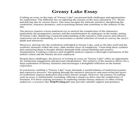 Greasy Lake Essay. Comparison: quot;Aamp;Pquot; by John Updike and quot ...