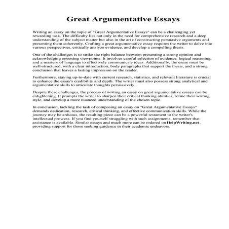 Famous Argumentative Essays. St. Joseph's University New York | PDF