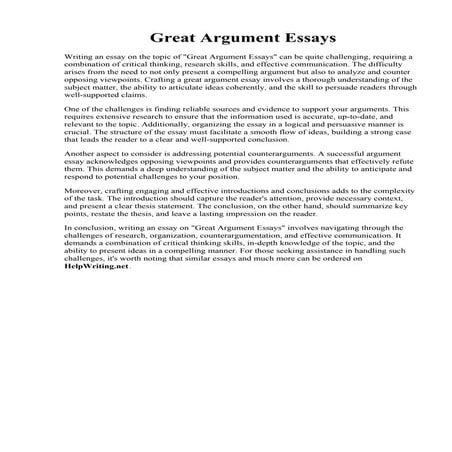 Great Argument Essays. The best argumentative essay topics. 100 Argumentative Essay Topics ... | PDF