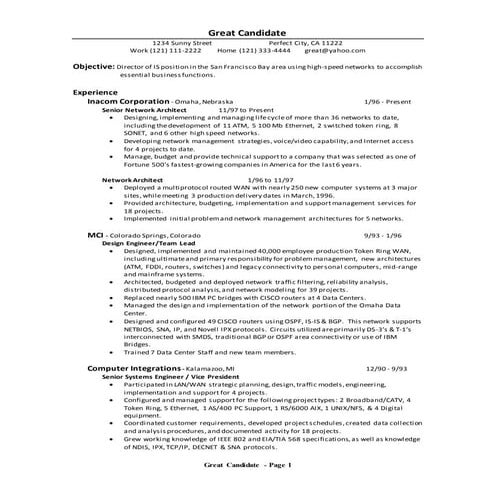 Great Candidate Resume Sample | DOCX