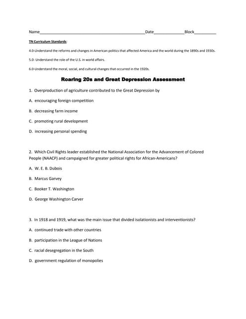 OCR Past GCSE History exam questions on USA in the 1920s 2005-15 | PDF