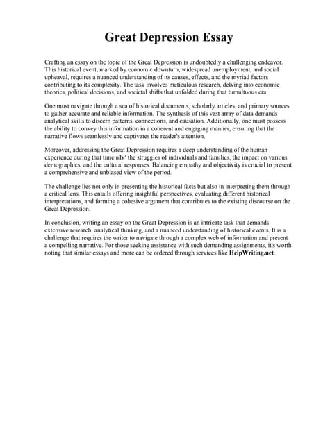 Essay On Great Depression | PDF