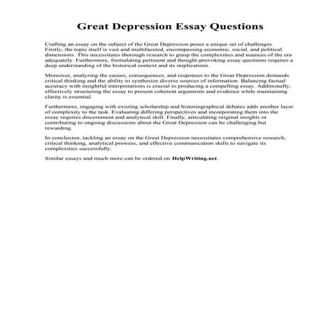 Essay On Great Depression | PDF