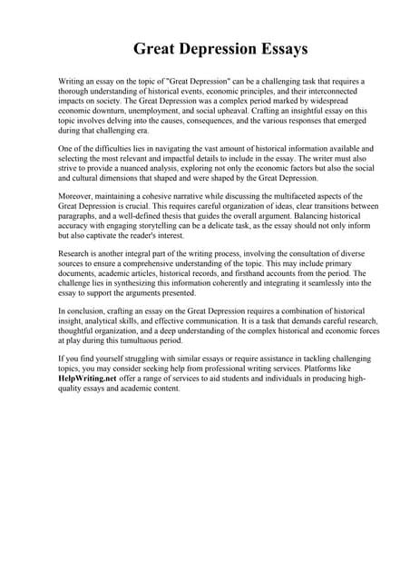 Essay On Great Depression | PDF