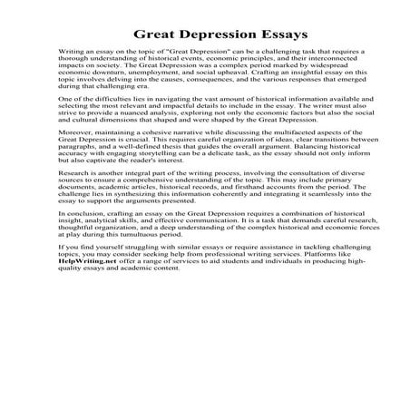 Great Depression Essays. Essay discussing the groups affected by the ...