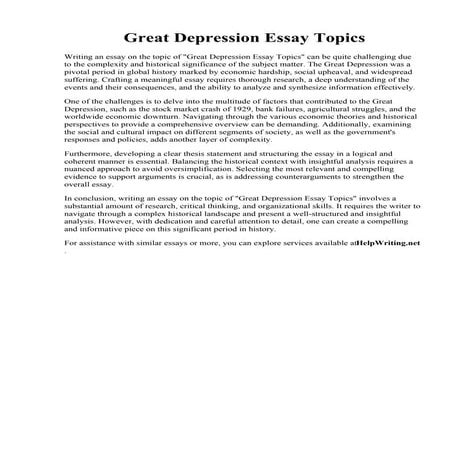 Great Depression Essay Topics | PDF