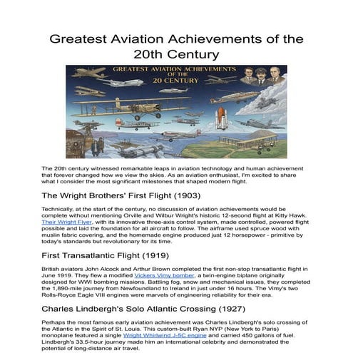 Greatest Aviation Achievements of the 20th Century | PDF