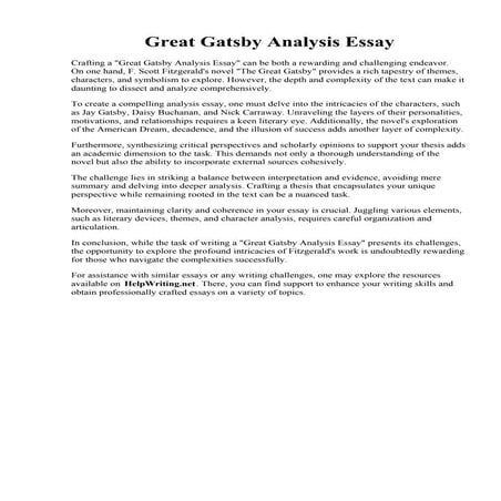 Great Gatsby Analysis Essay. Great gatsby essays on gatsby | PDF