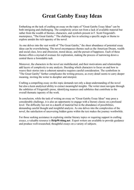 Great Gatsby Symbolism Essay | PDF