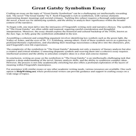 Great Gatsby Symbolism Essay | PDF | Fiction | Books and Literature