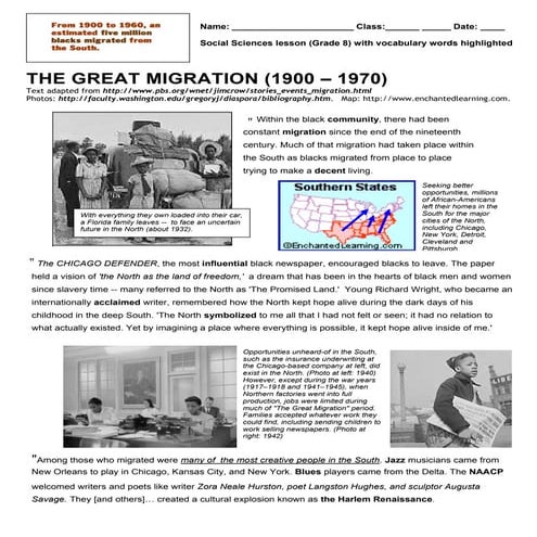 Great Migration G8 Lesson | PDF