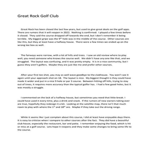 Great Rock Golf Club on Long Island New York's North Shore | PDF