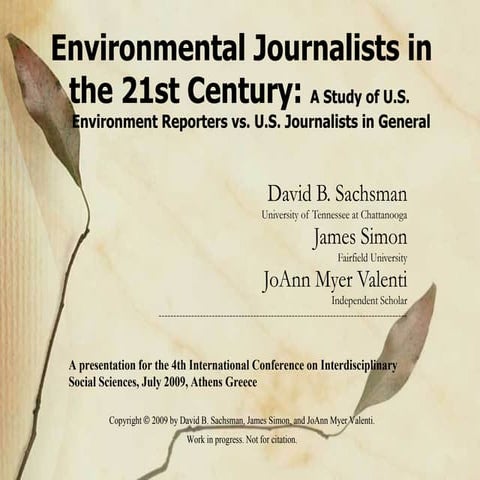 Environmental Journalists in the 21st Century: A Study of U.S ...