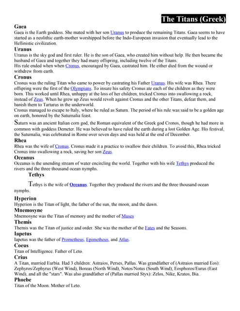 Greek Mythology: Gods and Goddesses and Other Divinities