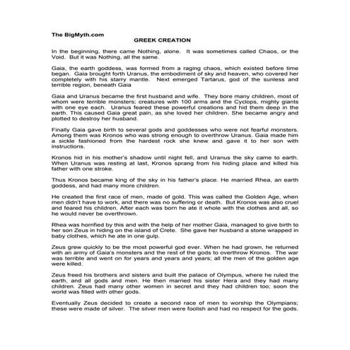 Greek Creation Story | DOC