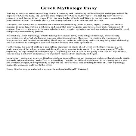 Greek Mythology Essay | PDF