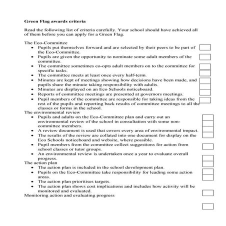 this is a copy of the official green flag award criteria | DOC