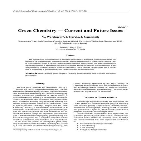Green chemistry, current and future issues | PDF