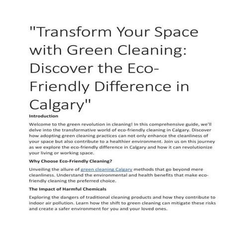 Green Cleaning system Calgary.. Go Green Calgary | PDF