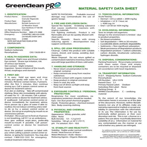 Green Clean Pro Algicide Msds | PDF
