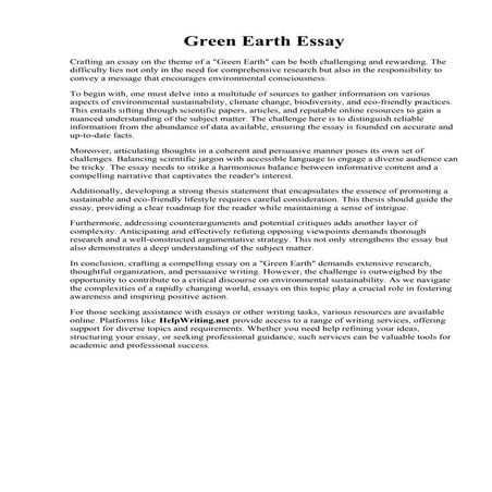 Green Earth Essay. Keeping our earth green essay writing: Explanation | PDF