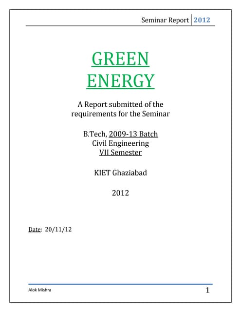 Presentation on Green Energy | PPT | Power and Energy Industry | Industries