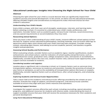 Educational Landscape: Insights into Choosing the Right School for Your ...