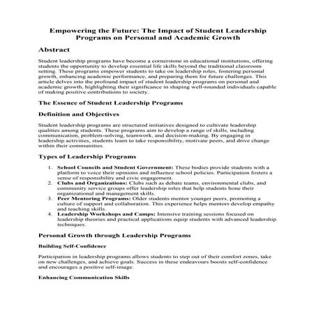 Empowering the Future: The Impact of Student Leadership Programs on ...