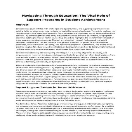 Navigating Through Education: The Vital Role of Support Programs in ...