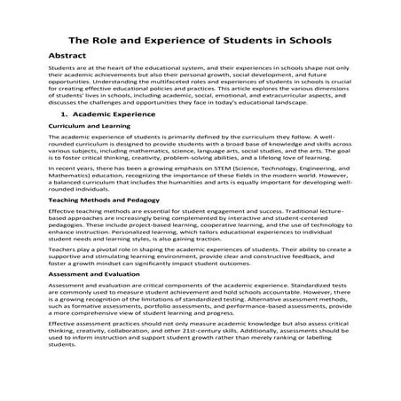 The Role and Experience of Students in Schools | PDF