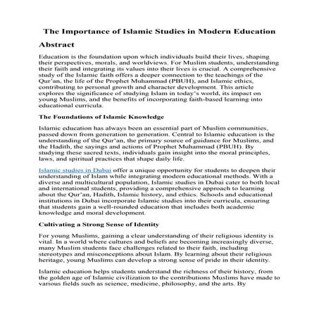The Importance of Islamic Studies in Modern Education | PDF