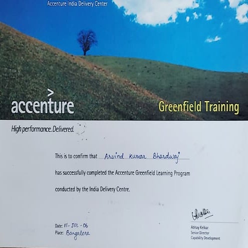 Green field training certificate from Accenture | PDF