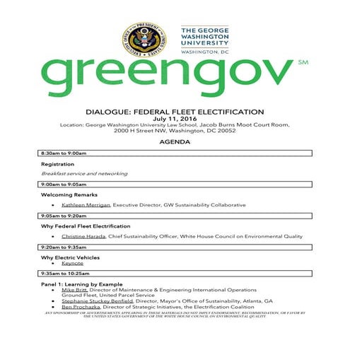 GreenGov Fleet Electrification Dialogue Tentative Agenda | PDF