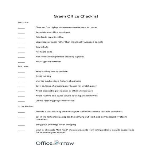 Green office checklist | DOC | Food & Drink