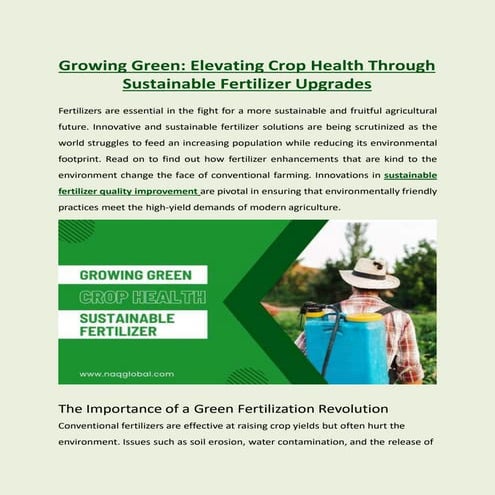 Growing Green: Elevating Crop Health Through Sustainable Fertilizer Upgrades | PDF