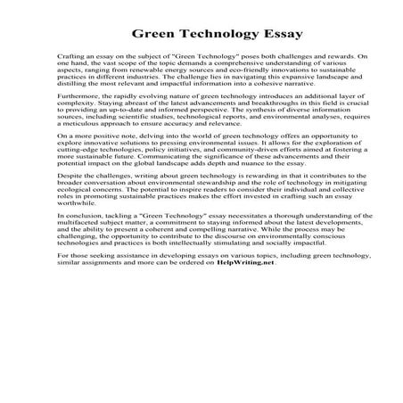 Green Technology Essay. Presbyterian College | PDF
