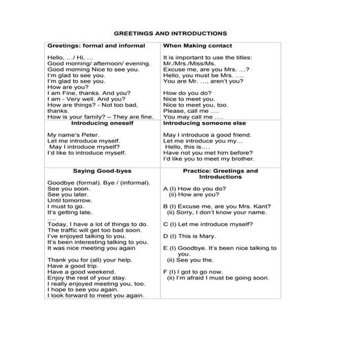 Greetings and introductions | PDF