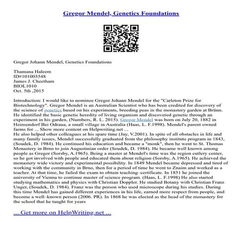 Gregor Mendel, Genetics Foundations | PDF